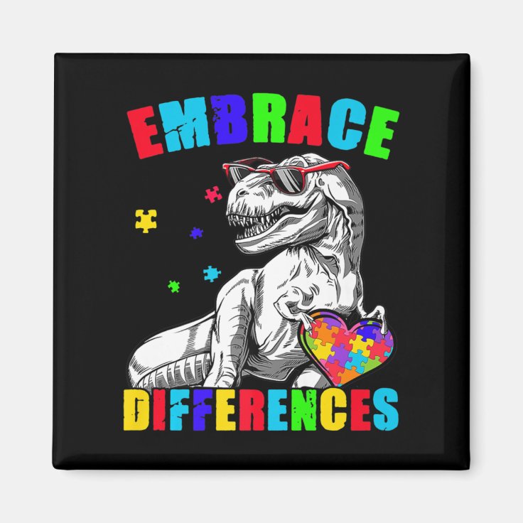 Autism Awareness Embrace Differences Trex Dino Boy Magnet | Zazzle
