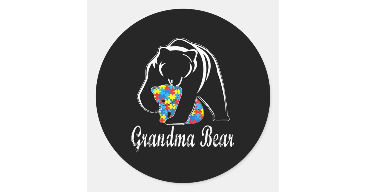 Autism Awareness Grandma Bear Support Autistic Adu Classic Round ...