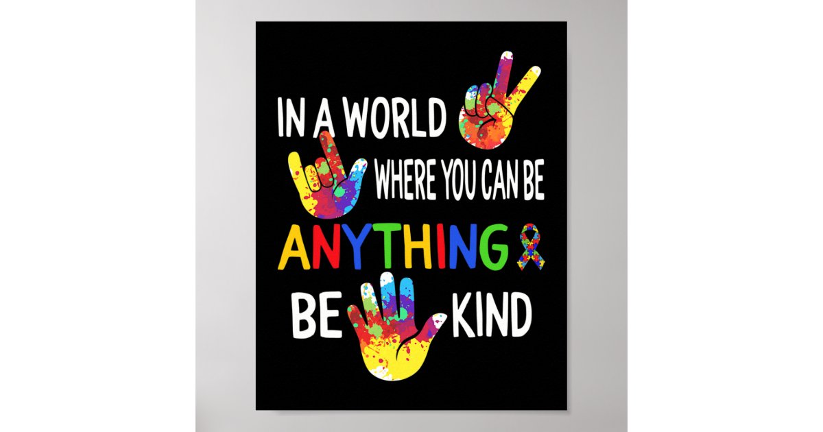Autism Awareness In World Be Kind ASL Language Puz Poster | Zazzle