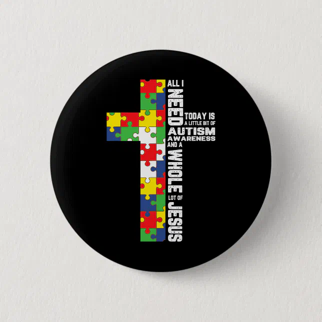 Autism Awareness Jesus Cross Puzzle Cool Christian Button | Zazzle