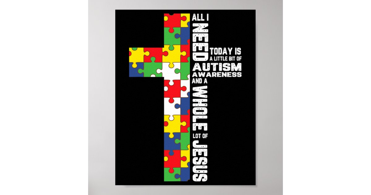 Autism Awareness Jesus Cross Puzzle Cool Christian Poster | Zazzle