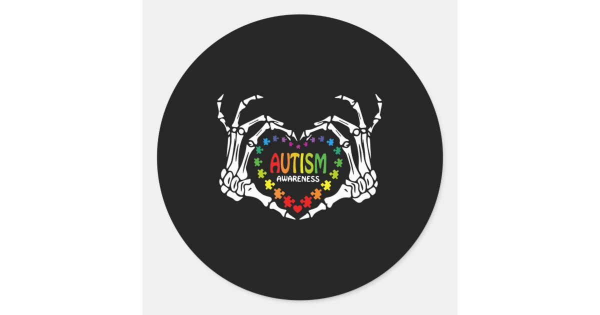 Autism Awareness Love Heart Puzzle Piece Skull Classic Round Sticker ...