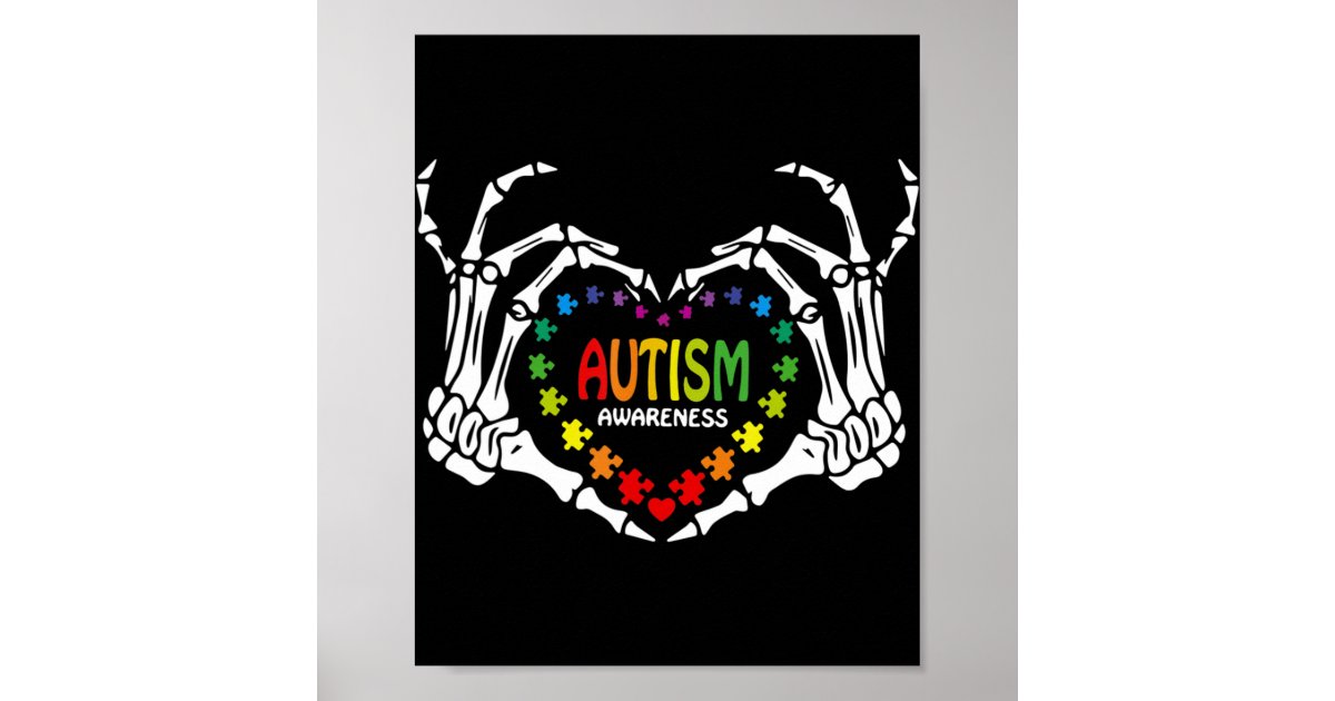 Autism Awareness Love Heart Puzzle Piece Skull Poster | Zazzle