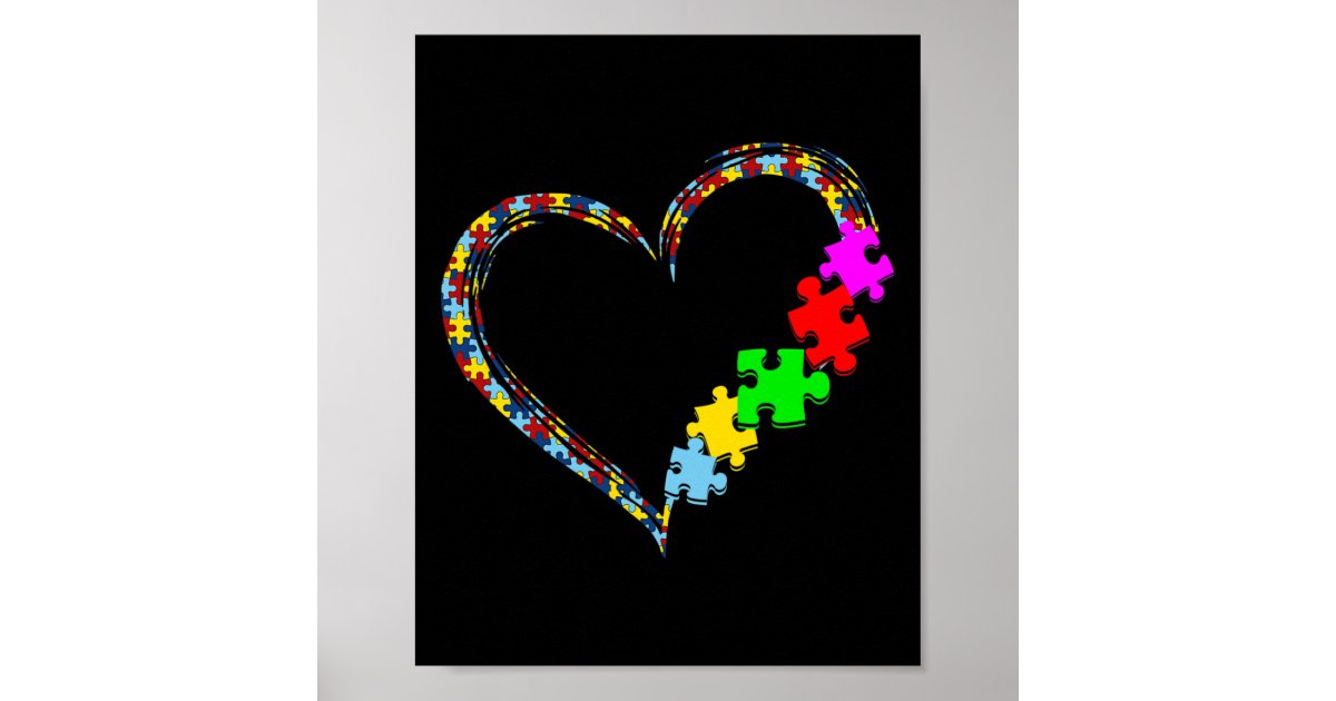 Autism Awareness Love Heart Puzzle Piece Valentine Poster | Zazzle
