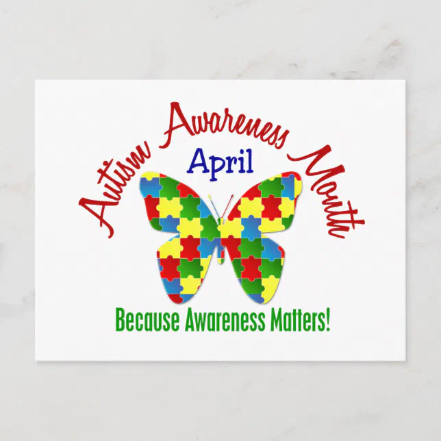 AUTISM AWARENESS MONTH APRIL Puzzle Butterfly Postcard | Zazzle