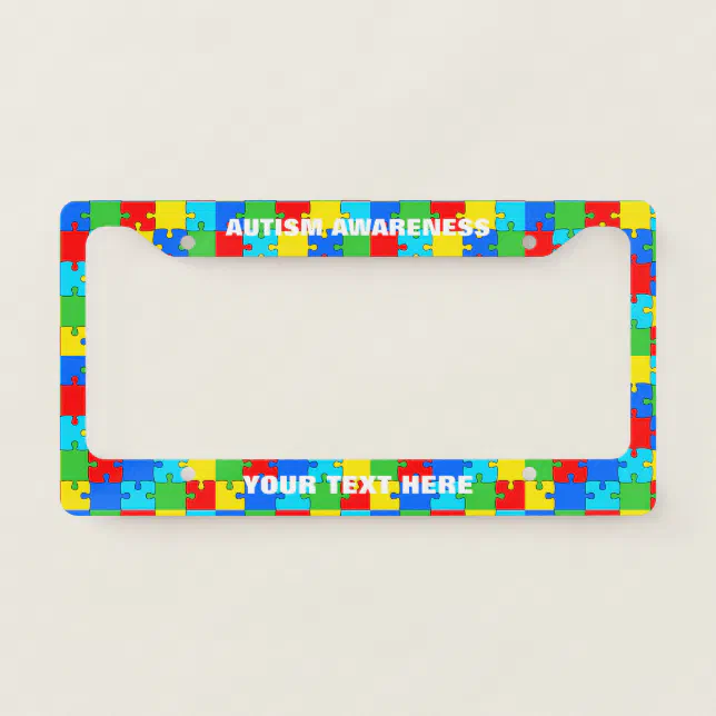 Autism Awareness Month Rainbow Puzzle Custom License Plate Frame | Zazzle