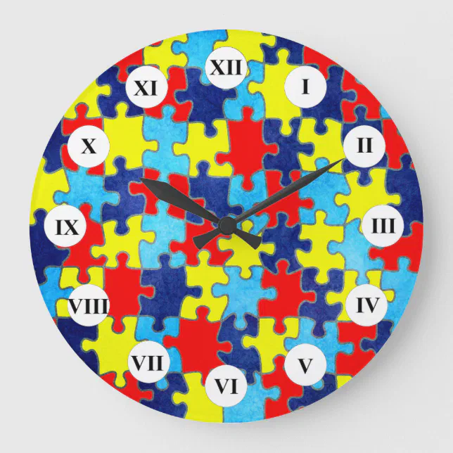 Autism Awareness-Puzzle by Shirley Taylor Large Clock | Zazzle