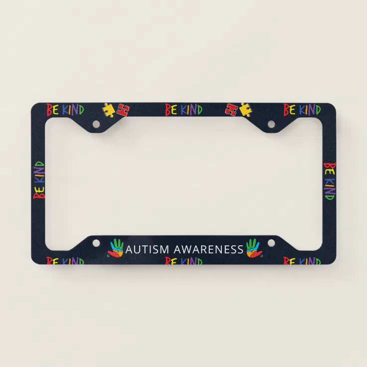 Autism Awareness Puzzles Personalized Be Kind License Plate Frame | Zazzle