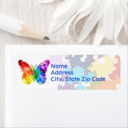 Autism Awareness Rainbow Puzzle Butterfly Label | Zazzle