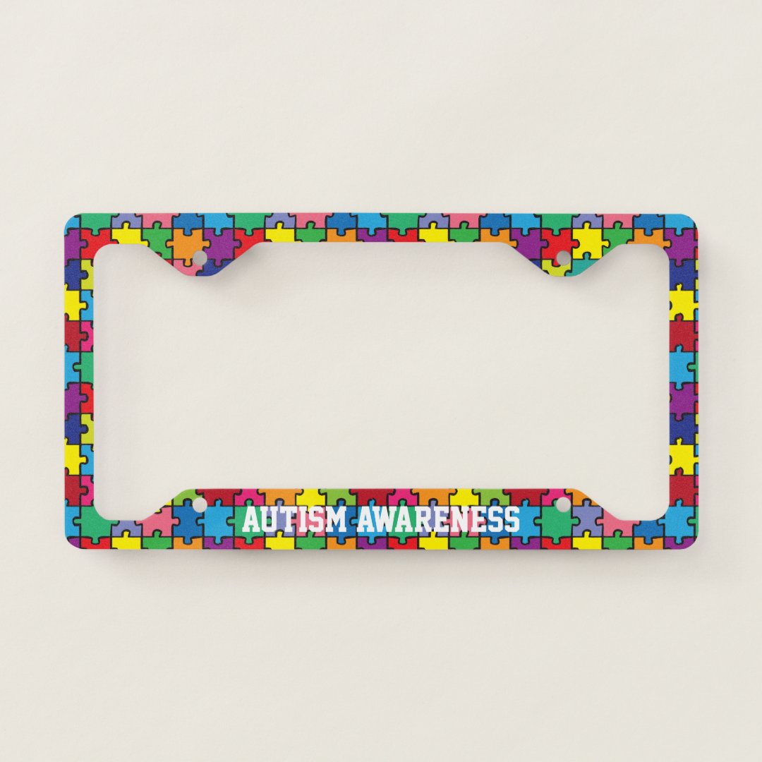 Autism Awareness Rainbow Puzzle Pattern License Plate Frame | Zazzle