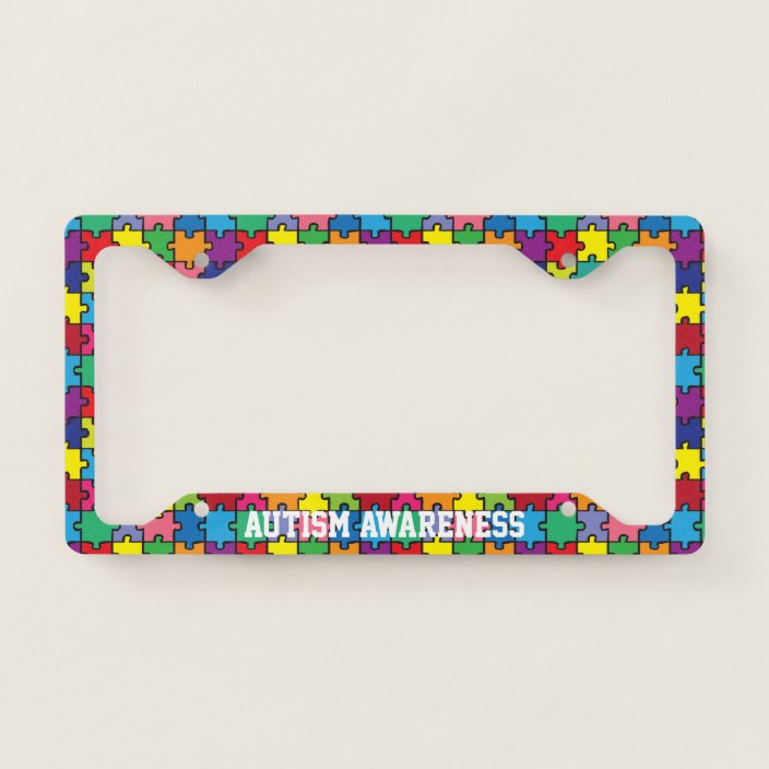 Autism Awareness Rainbow Puzzle Pattern License Plate Frame | Zazzle.com