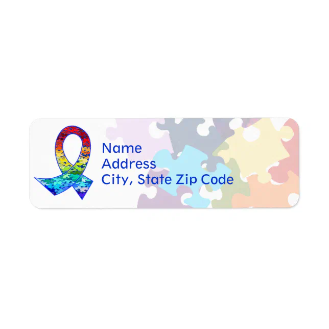 Autism Awareness Rainbow Puzzle Ribbon Label | Zazzle