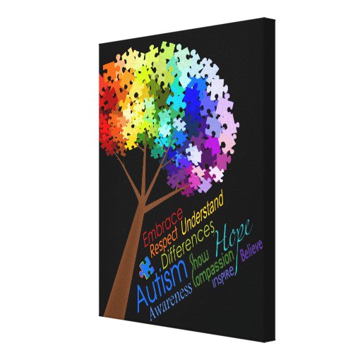 Autism Awareness Rainbow Puzzle Tree with Words Canvas Print | Zazzle