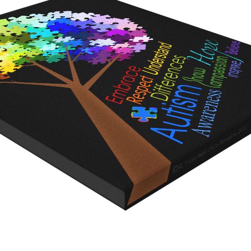 Autism Awareness Rainbow Puzzle Tree with Words Canvas Print | Zazzle