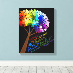 Autism Awareness Rainbow Puzzle Tree with Words Canvas Print | Zazzle