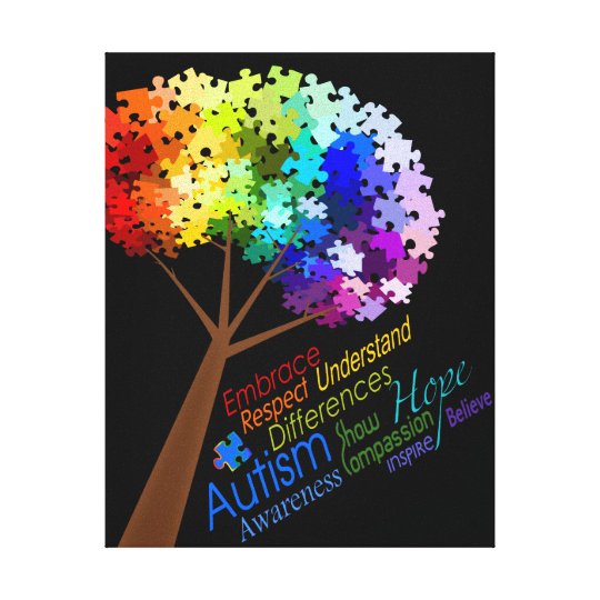 Autism Awareness Rainbow Puzzle Tree with Words Canvas Print | Zazzle.com