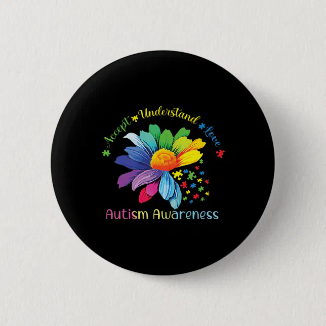 Autism Awareness Sunflower Accept Understand Love Button | Zazzle
