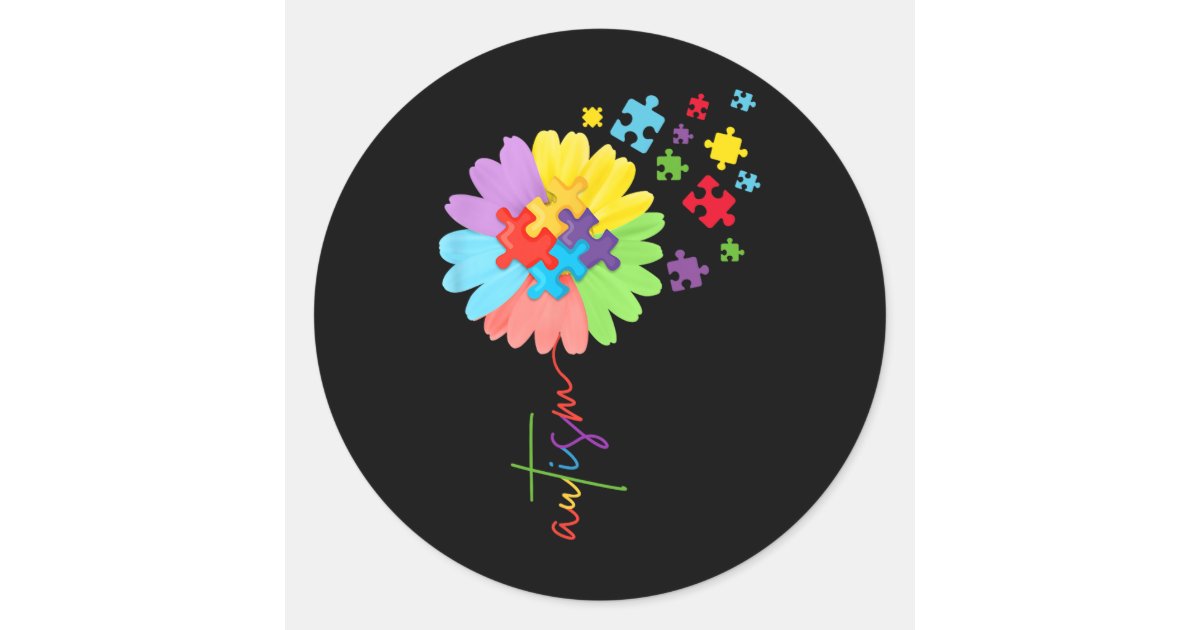 Autism Awareness Sunflower Puzzle Piece Kids Classic Round Sticker | Zazzle