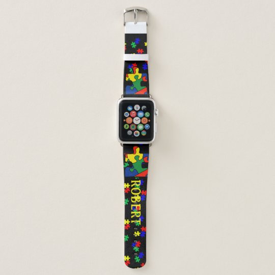 Autism Awareness Support Puzzle Piece Add NAME Apple Watch Band ...