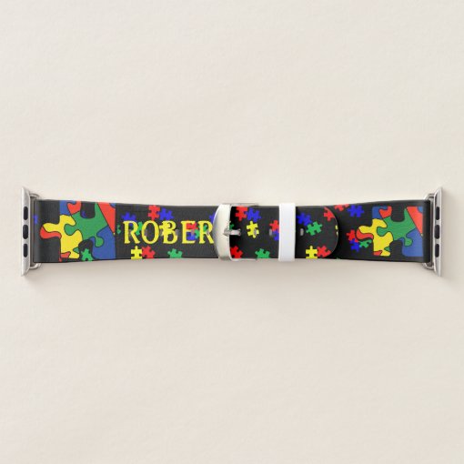 Autism Awareness Support Puzzle Piece Add NAME Apple Watch Band | Zazzle