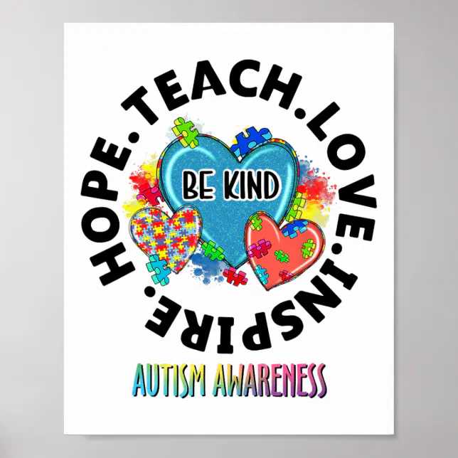 Autism Awareness Teacher Teach Hope Love Inspire M Poster | Zazzle