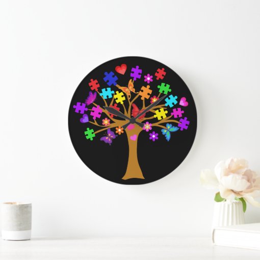 Autism Awareness Tree Large Clock | Zazzle