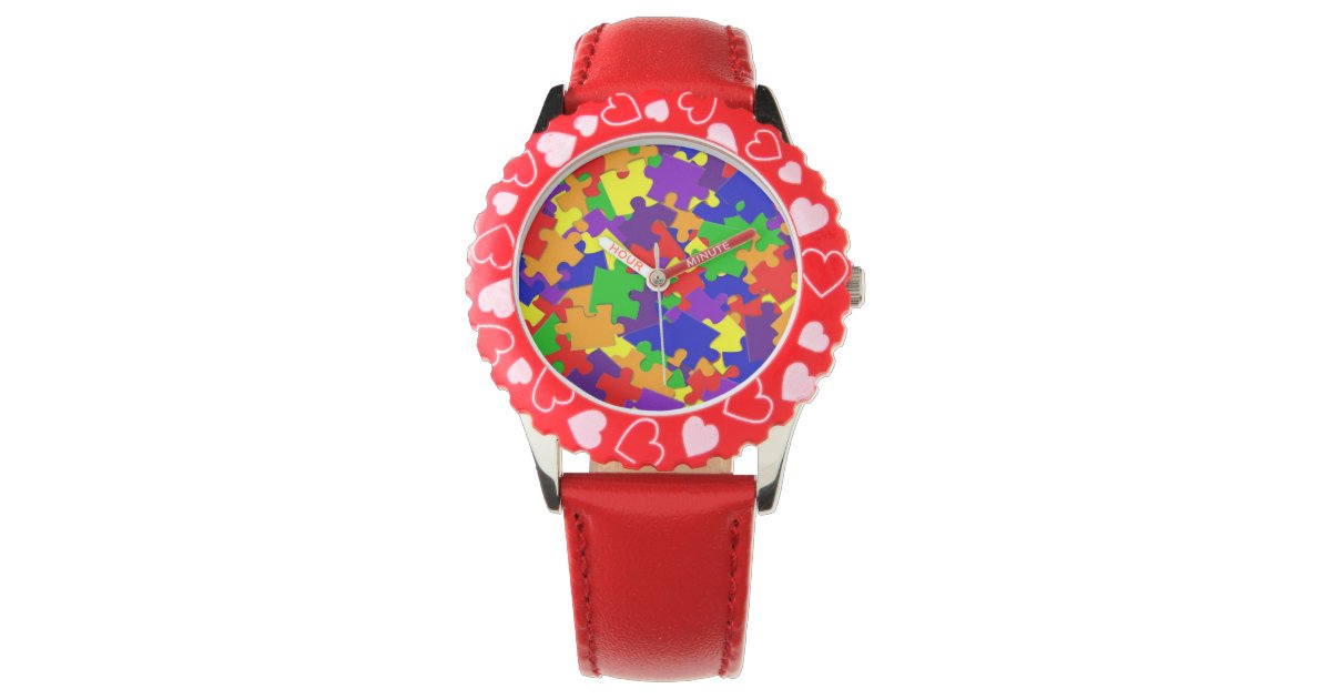 Autism Awareness watch with Rainbow Puzzle Pieces | Zazzle