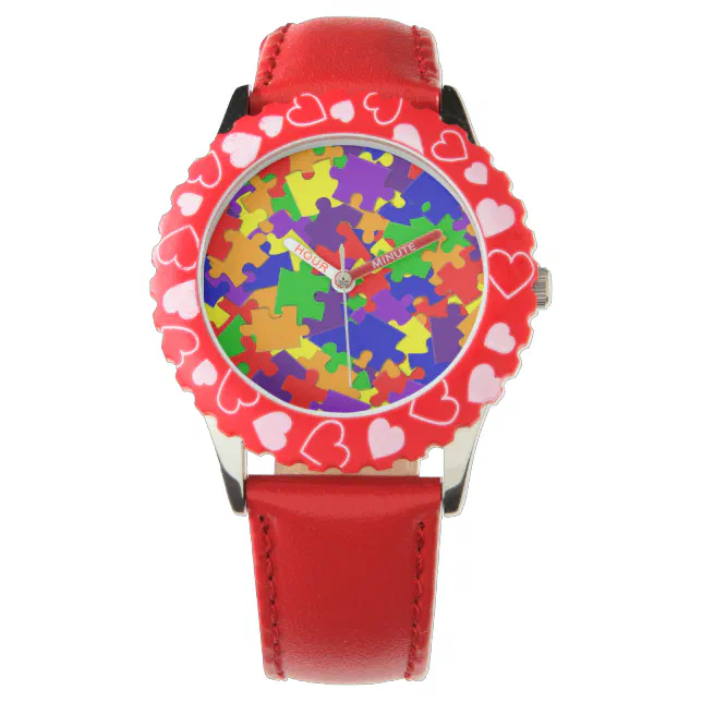 Autism Awareness watch with Rainbow Puzzle Pieces | Zazzle