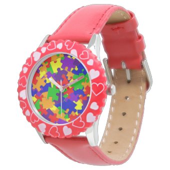 Autism Awareness watch with Rainbow Puzzle Pieces | Zazzle