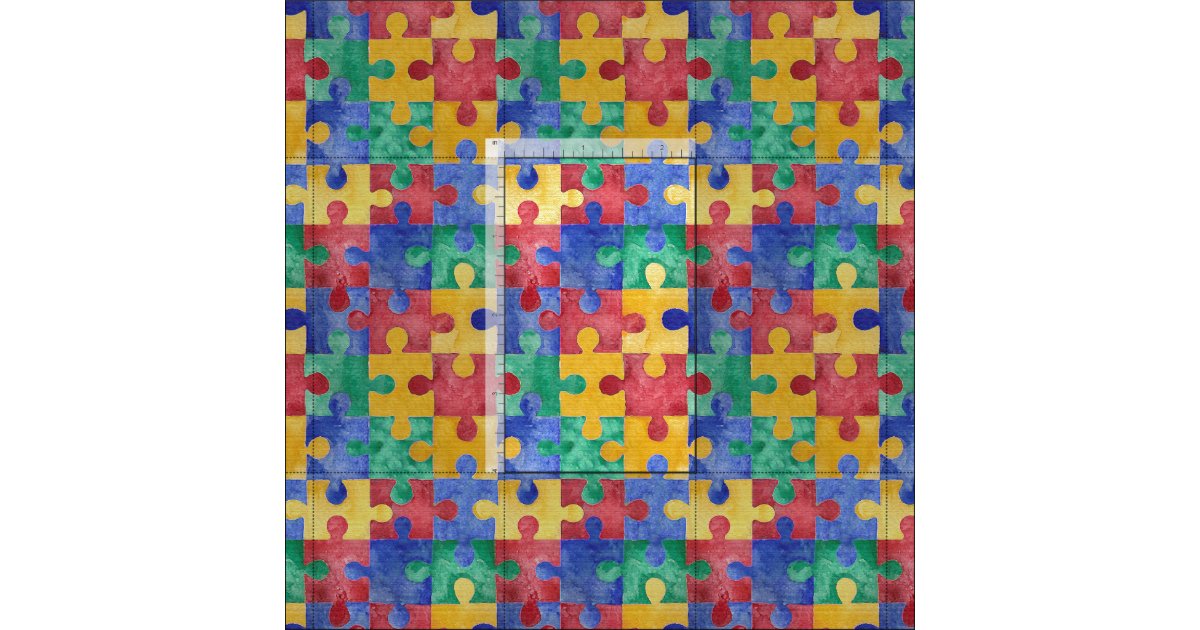 Autism Awareness watercolor puzzle fabric | Zazzle