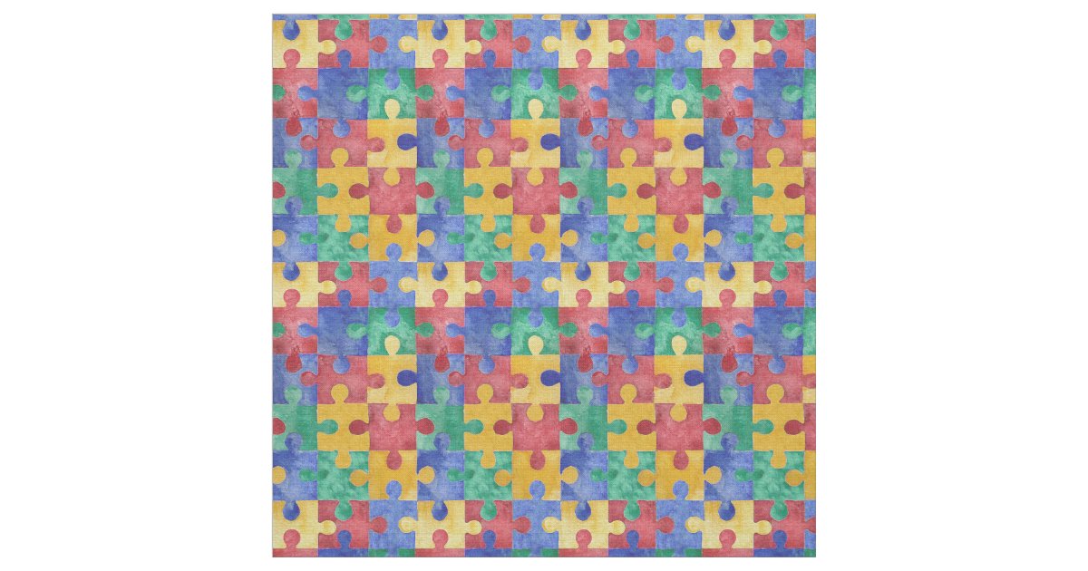 Autism Awareness watercolor puzzle fabric | Zazzle
