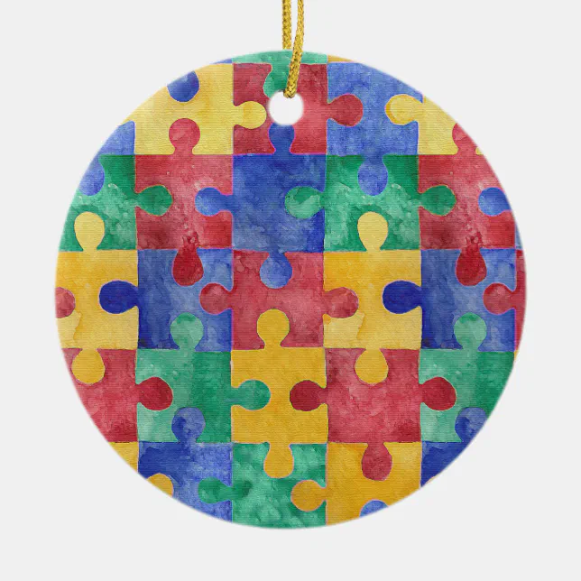 Autism Awareness watercolor puzzle ornament | Zazzle