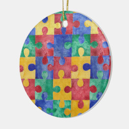 Autism Awareness watercolor puzzle ornament | Zazzle