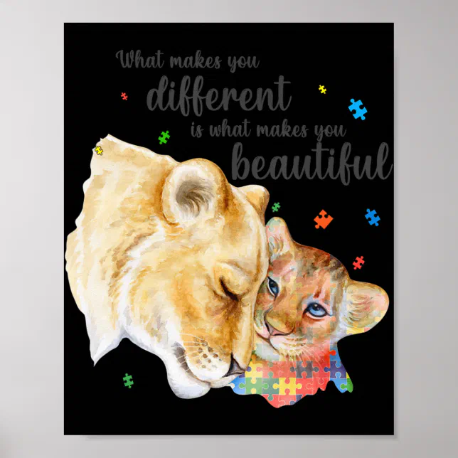 Autism Awareness What Makes You Different Lion Mom Poster | Zazzle