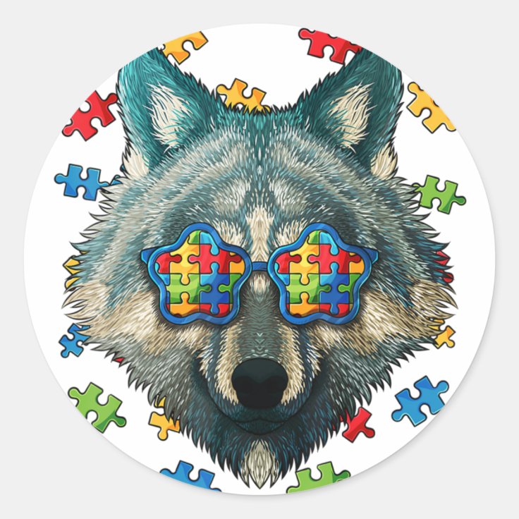 Autism Awareness Wolf Puzzle Sunglasses Autistic K Classic Round ...