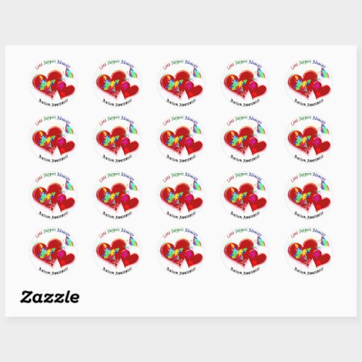 Autism Butterflies in Hearts Classic Round Sticker | Zazzle