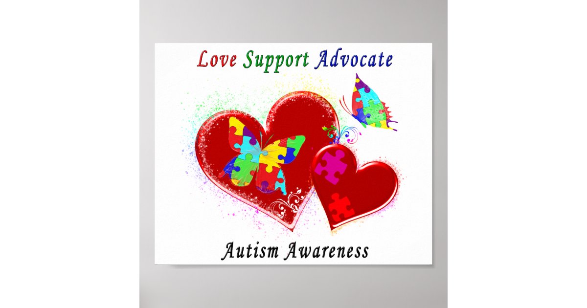 Autism Butterflies in Hearts Poster | Zazzle