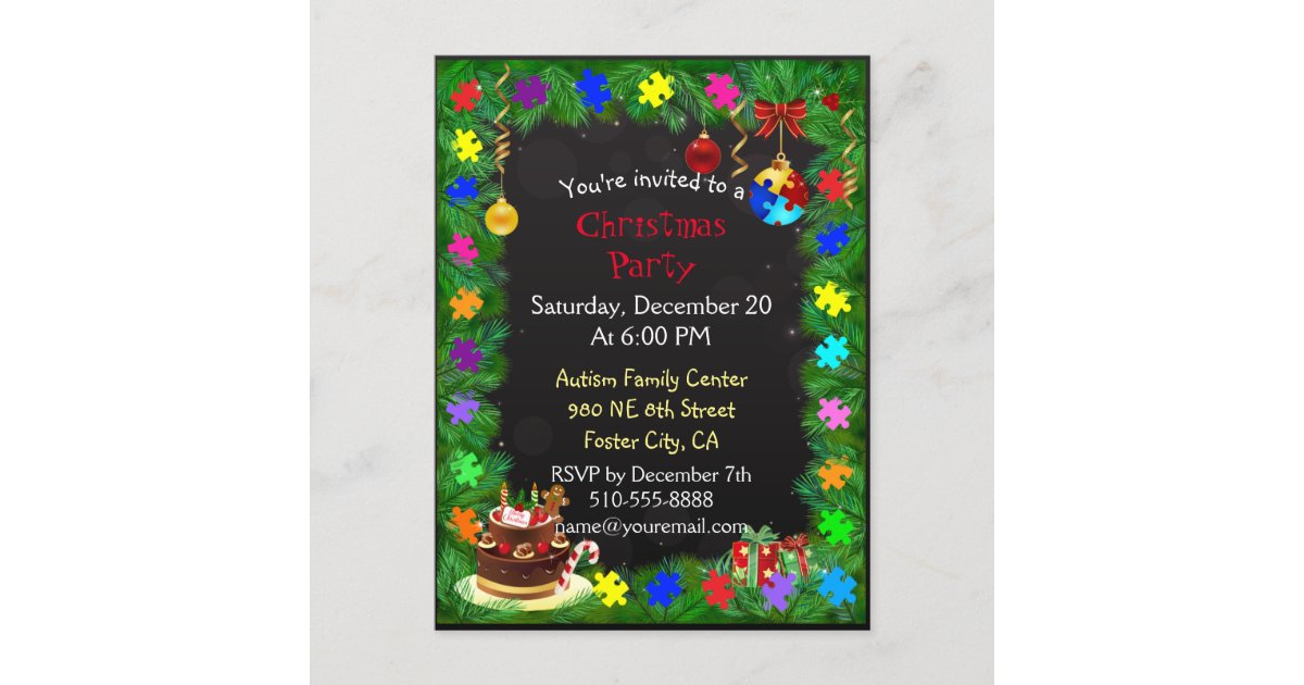 Autism Christmas Party Invitation Postcard | Zazzle