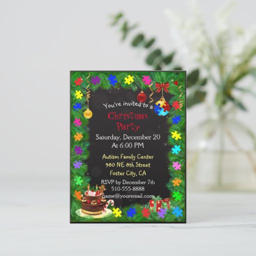 Autism Christmas Party Invitation Postcard | Zazzle