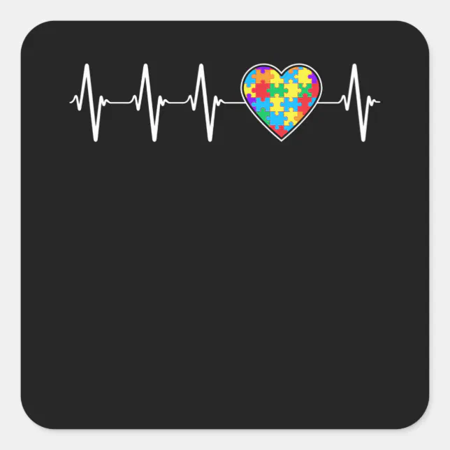 Autism Heartbeat Love Heart EKG Autistic Awareness Square Sticker | Zazzle