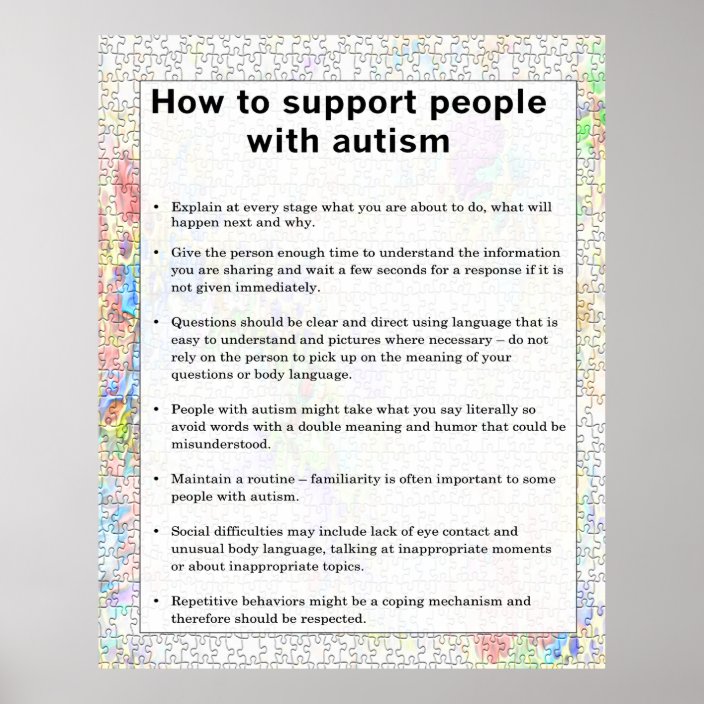 Autism How To Support Some With Autism Poster | Zazzle.com