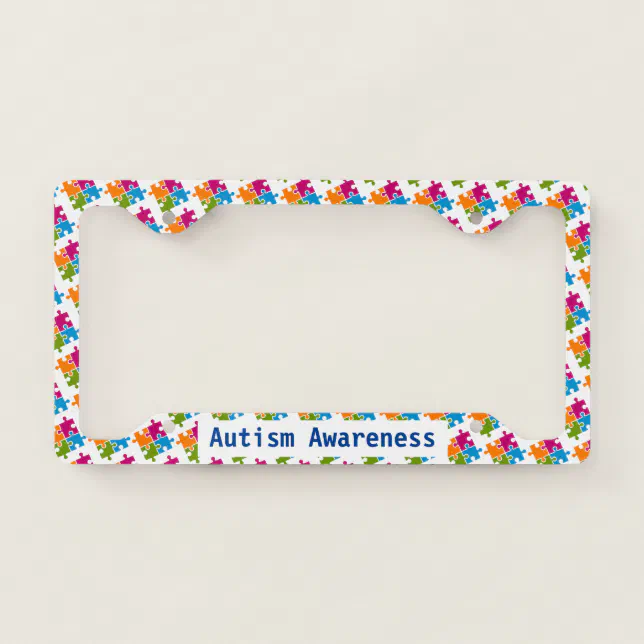 Autism Puzzle Piece Custom Text Blue License Plate Frame | Zazzle