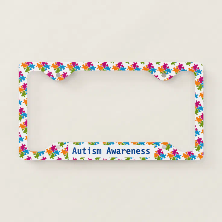 Autism Puzzle Piece Custom Text Blue License Plate Frame | Zazzle