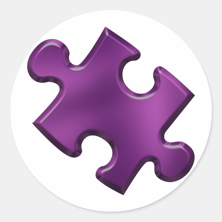 Autism Puzzle Piece Purple Classic Round Sticker | Zazzle
