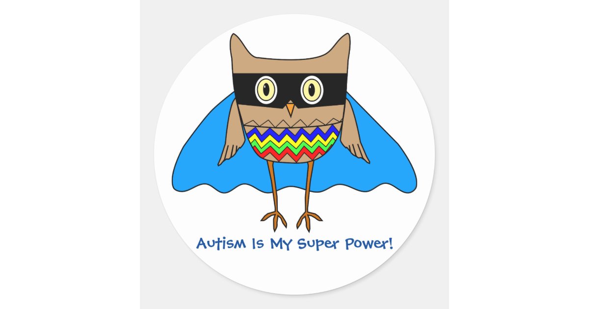 Autism Super Hero Autism Colors Owl Zig Zags Classic Round Sticker | Zazzle