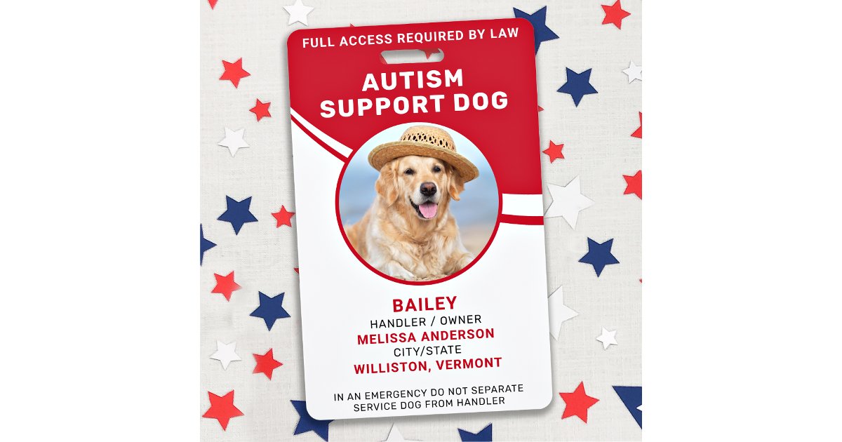 Autism Support Dog Personalized Photo Service Dog Badge | Zazzle