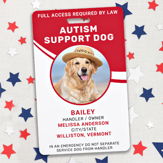 Autism Support Dog Personalized Photo Service Dog Badge | Zazzle