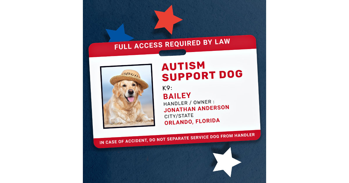 Autism Support Personalized Service Dog Photo ID Badge | Zazzle