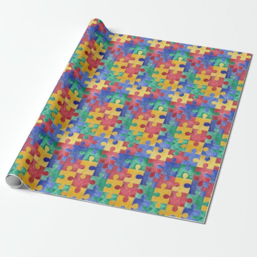 Autism watercolor puzzle wrapping paper | Zazzle
