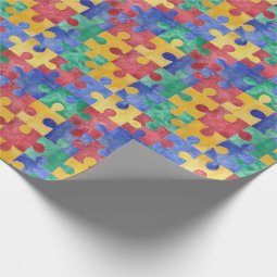 Autism watercolor puzzle wrapping paper | Zazzle